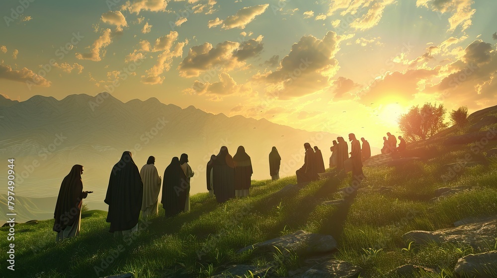 Jesus Christ and Twelve Apostles in Sermon on the Mount render ...