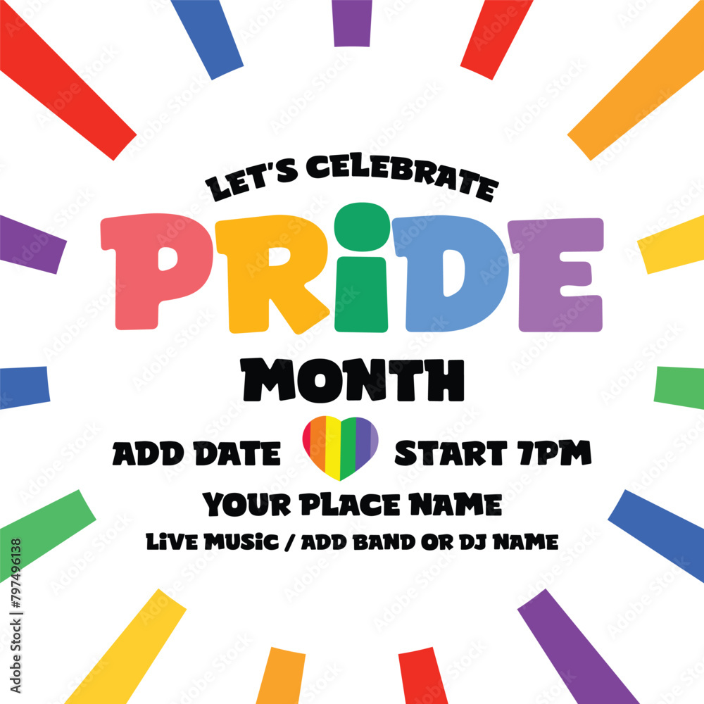 Pride month party flyer poster social media post design Stock Vector ...