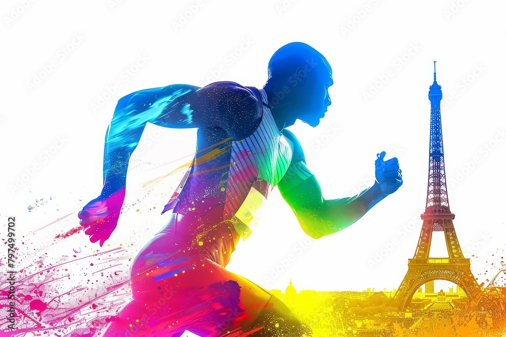 Silhouette of Athlete and Eiffel Tower on White, Olympic Colors Theme ...