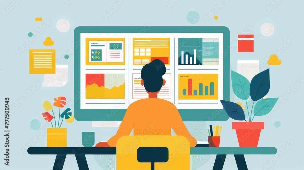 Grid System: A vector illustration of a designer using a grid system to ...