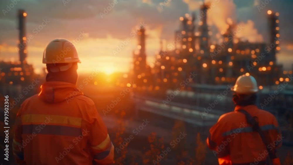 Vidéo Stock Two engineer men wearing hard hats and orange hi-vis ...