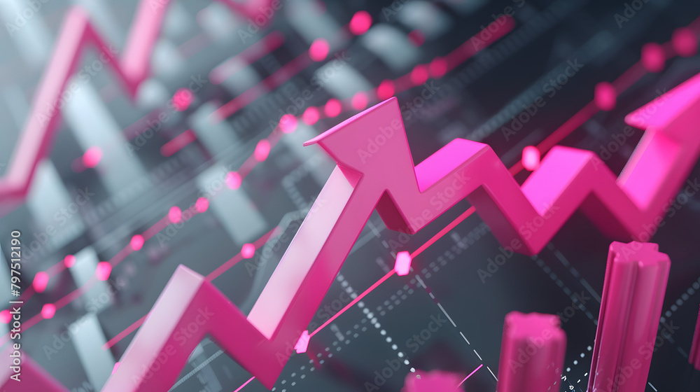 A pink arrow pointing upwards on a climbing area chart. with the ...
