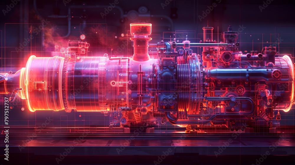 The image is of the inside of a jet engine. The engine is made of metal ...