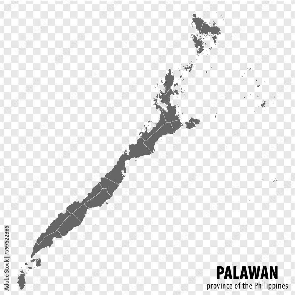 Blank map Palawan of Philippines. High quality map Province of Palawan ...