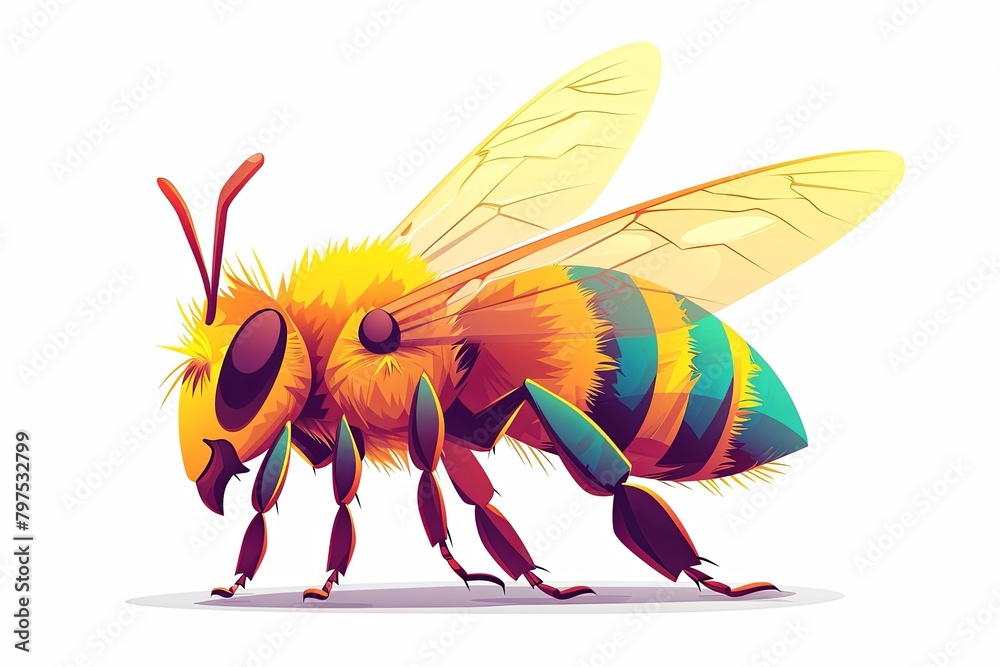 Cartoon Bee: Vibrant Yellow Side Profile with Buzzing Wings - ideal for ...