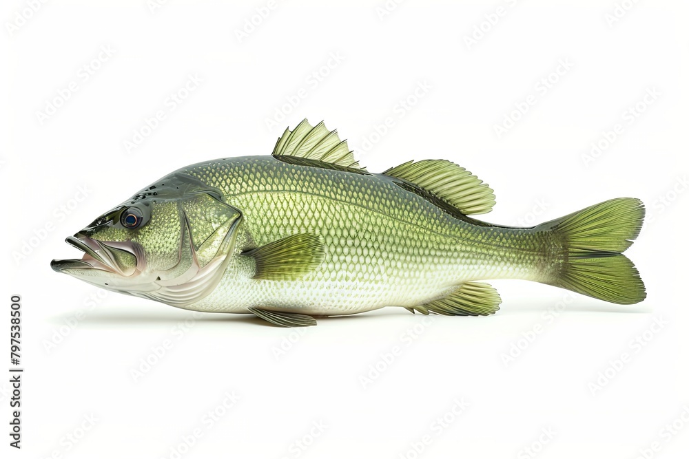 Greenish Scale Bass: High-Resolution Side Profile on White Background ...