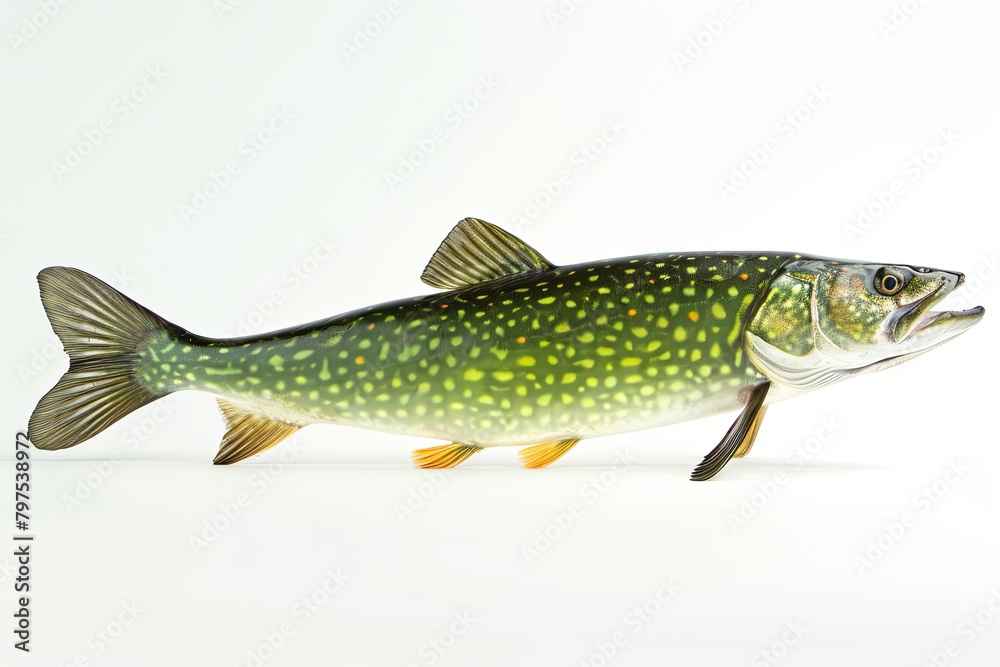 High-Resolution Detailed Side View of Green Pike with Splayed Fins ...