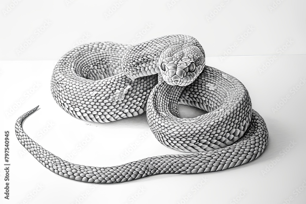 Pencil Drawing: Mesmerizing Snake Slithering with Realistic Scales and ...