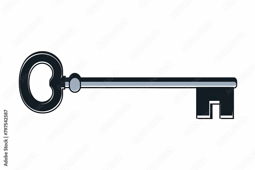 Silver Key Vector Illustration - Black Outline Security Access Design ...