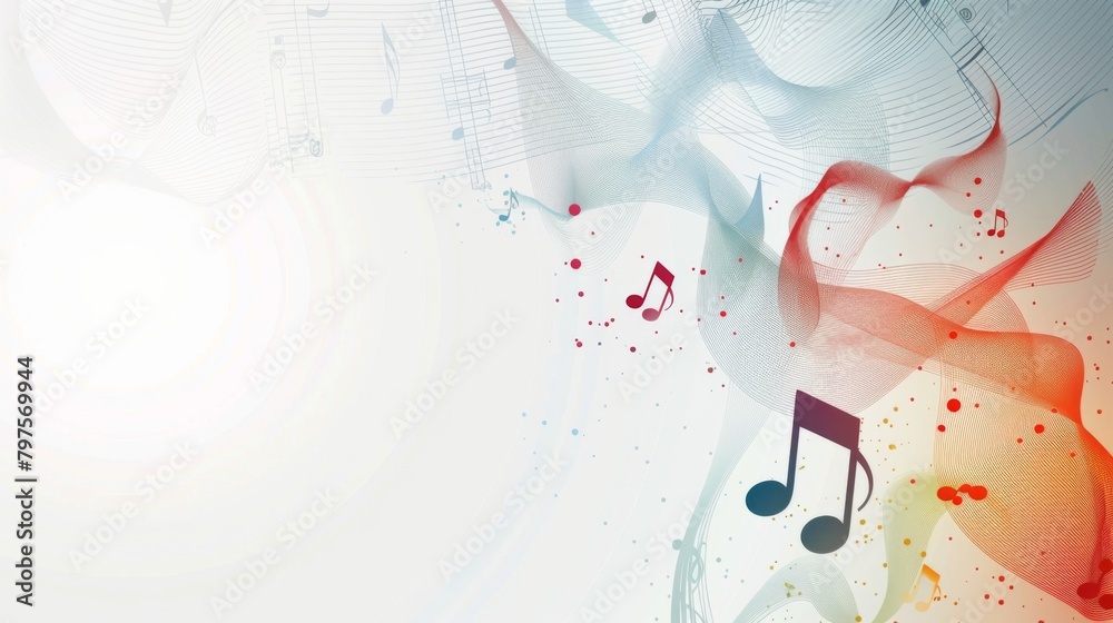 Modern Music Card Design Background - Fluid Lines and Musical Notes ...