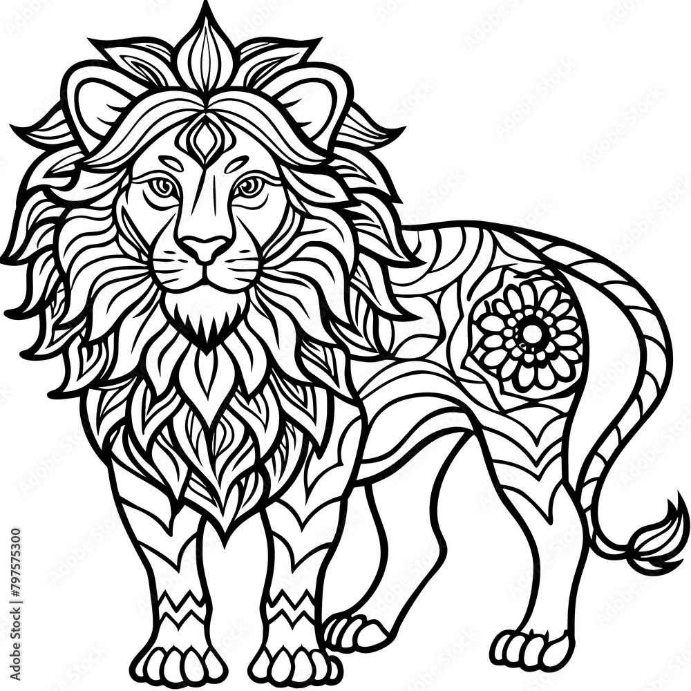 mandala animal - lion mandala coloring pages for kids and adults Stock ...