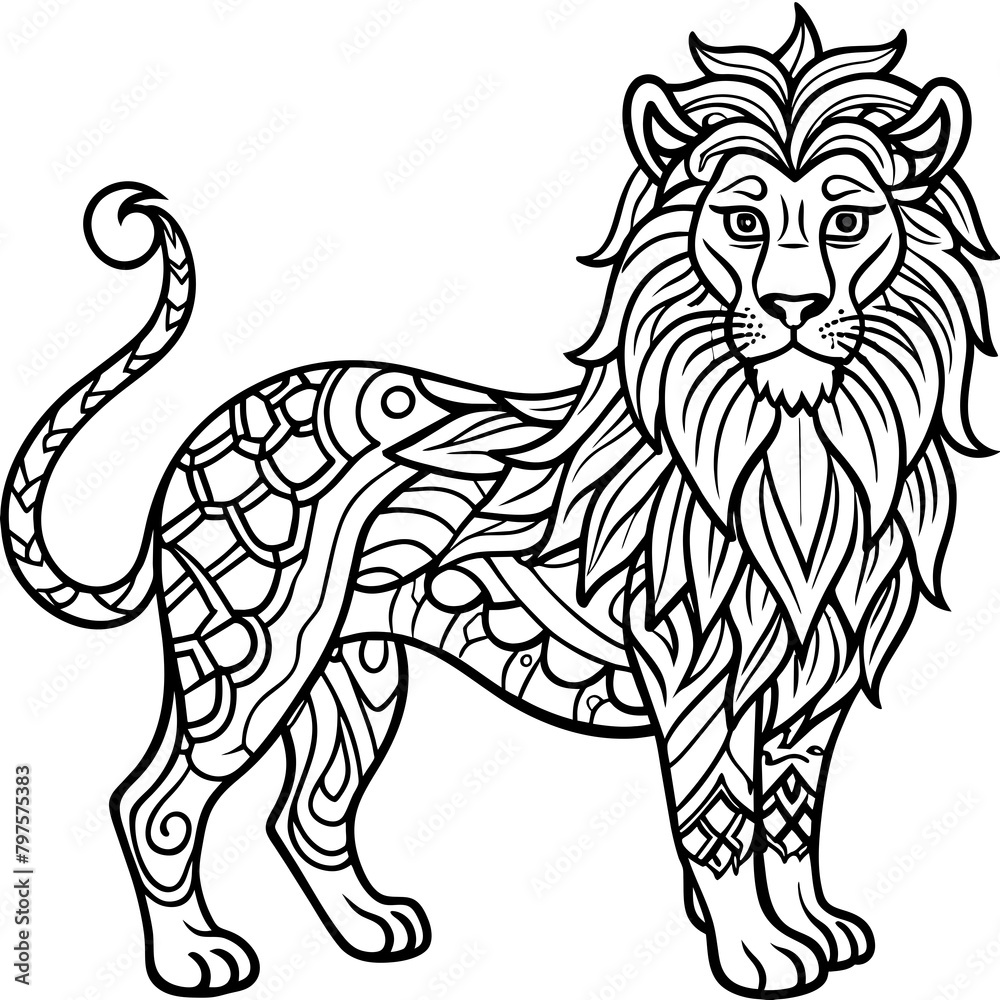 mandala animal - lion mandala coloring pages for kids and adults Stock ...