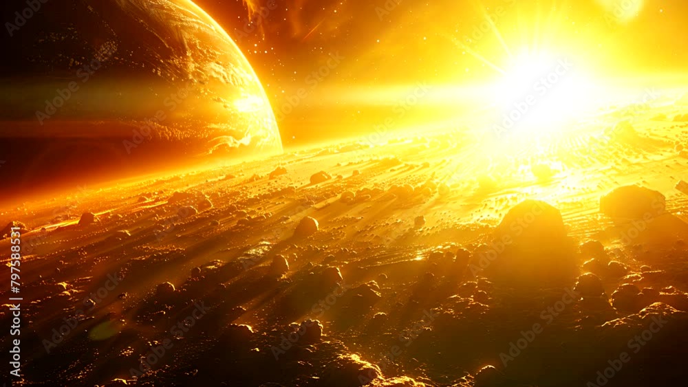 sight of the sun rising over the planet is breathtaking, casting long ...