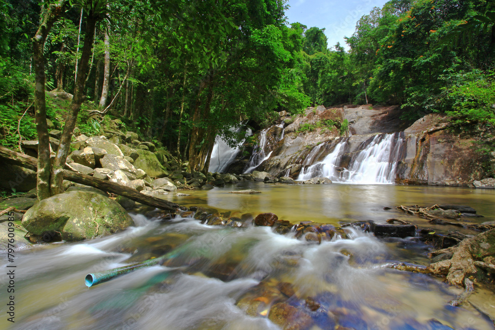 Scenic of namtok ton nga chang waterfall or The Elephant Tusks ...