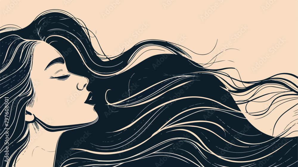 Strong woman with flowing long hair side view portrait Stock Vector ...