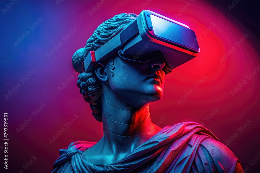ancient Greek statue of the goddess of love in virtual reality glasses ...