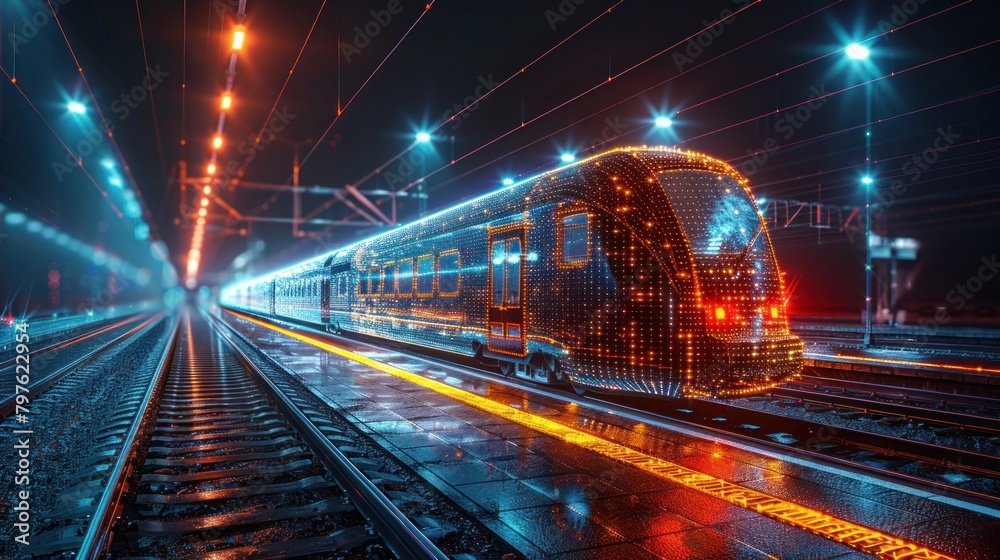 Abstract polygonal 3d wireframe of modern train at railway station ...