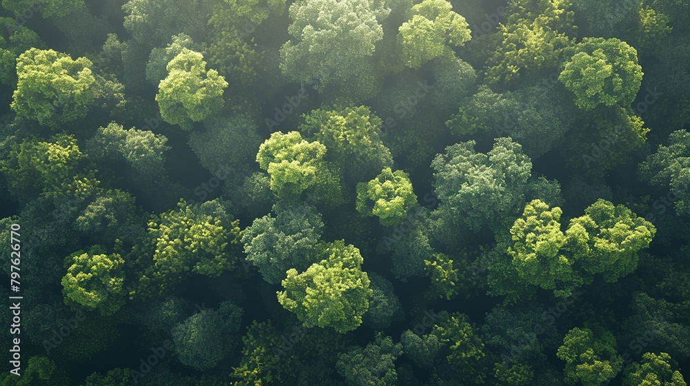 Aerial top view of green forest tree and global globe, Tropical rain ...