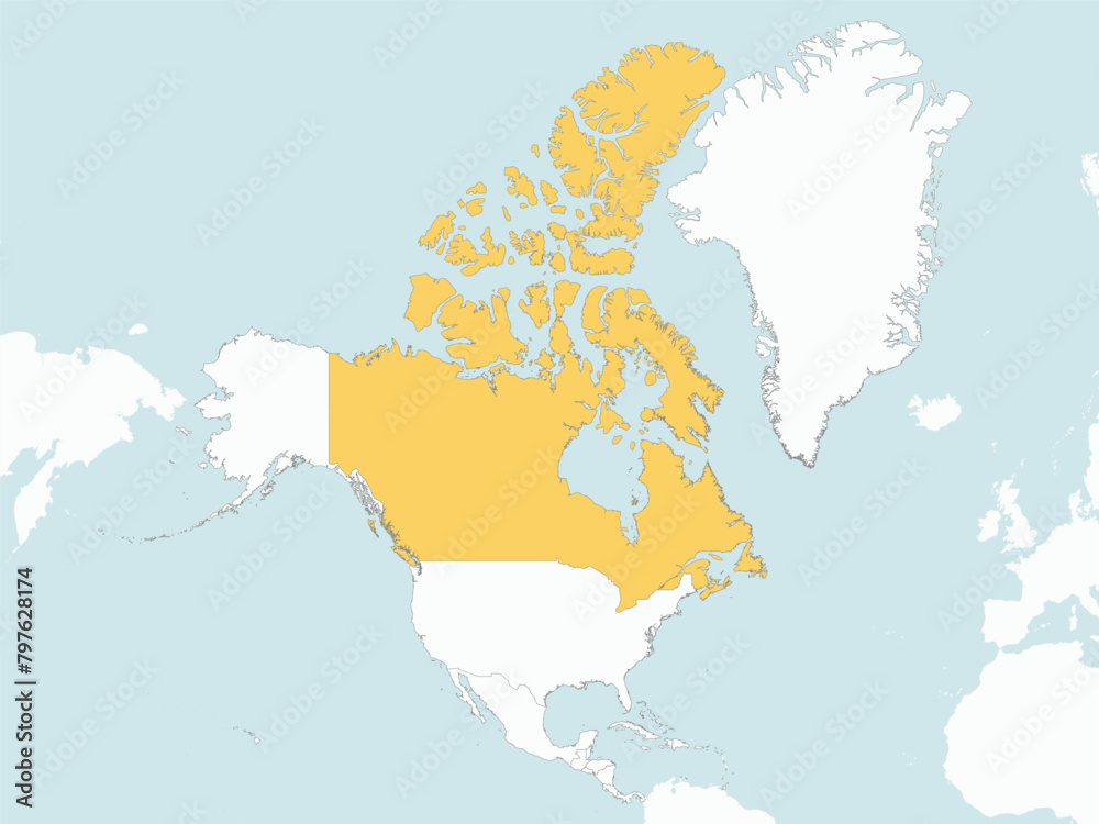 Orange detailed blank political map of CANADA with blue water surfaces ...