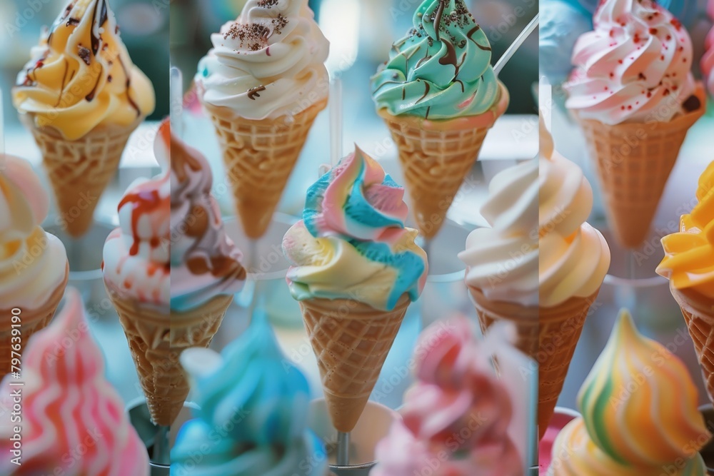 Sundae background in an ice cream serving with natural flavor elements ...