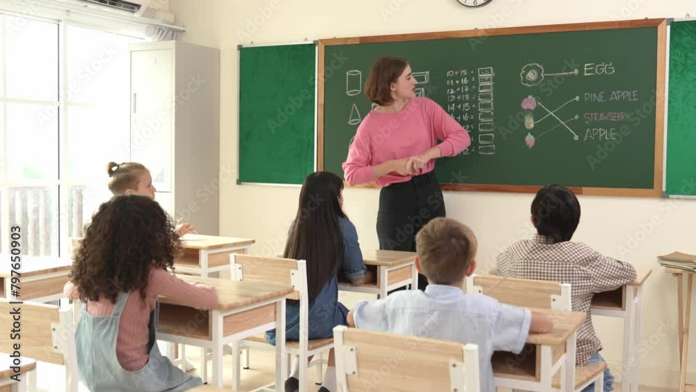 Smart teacher pointing blackboard while teacher explain about idea ...