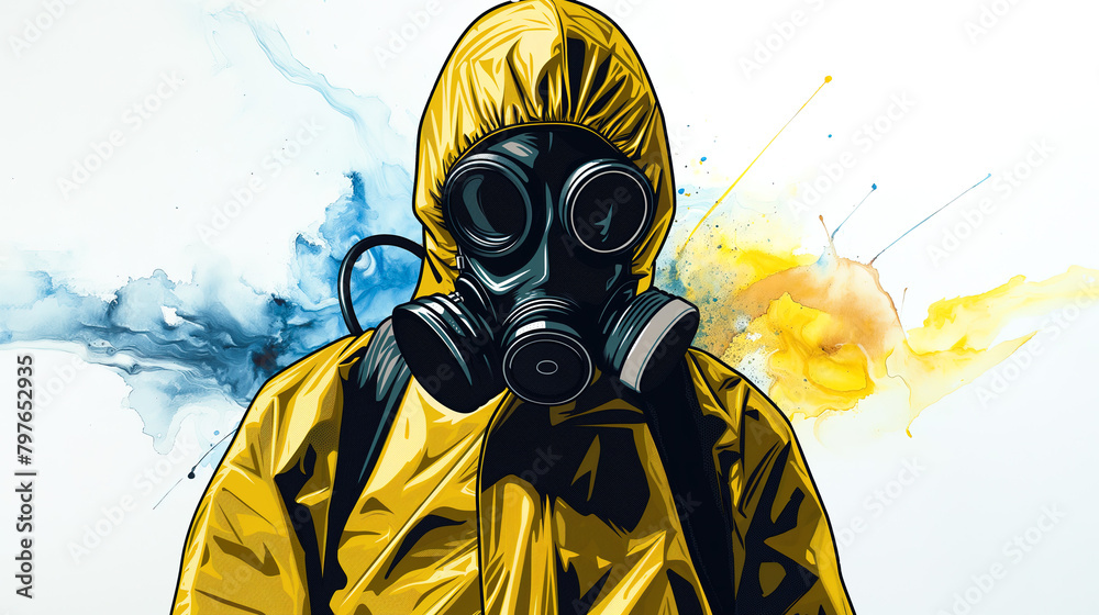 vector illustration of a person in hazmat suit on a white background ...