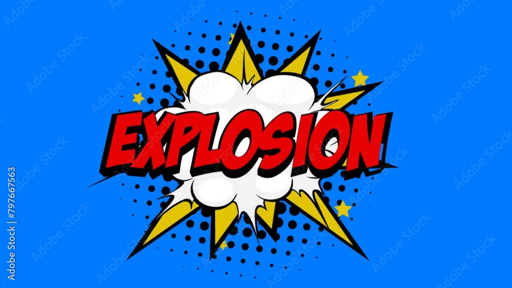 EXPLOSION Word in Red-colored Text in Cartoon Comic Bubbles with ...