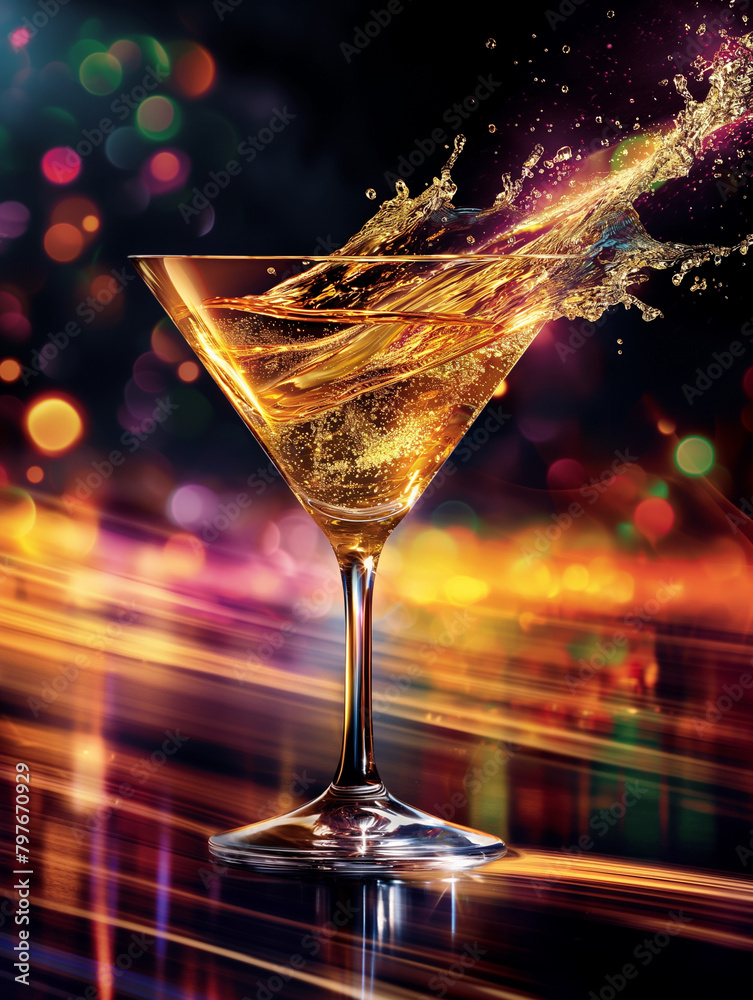 Cocktail im Glas mit bunten Lichter Bokeh für die Party im Querformat ...