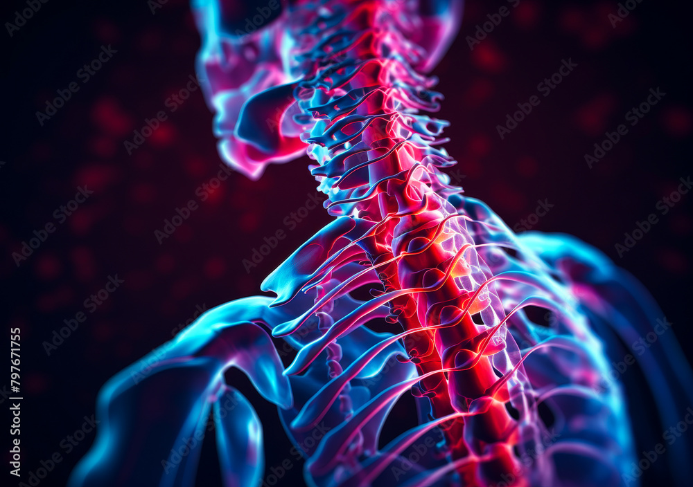 Human Spine XRay 3D Render Visualization - Red Blue Colors Highlighting ...