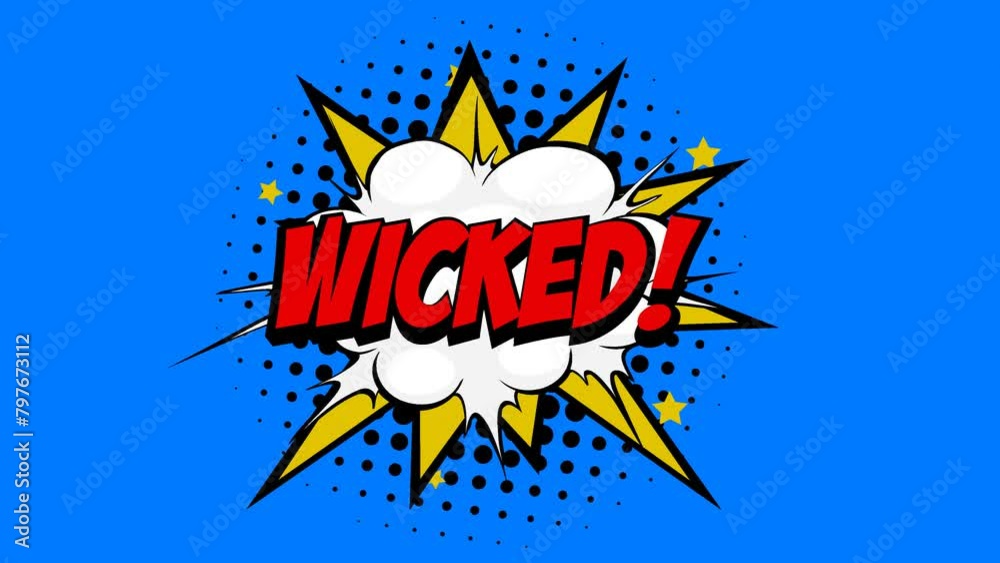 WICKED! Word in Red-colored Text in Cartoon Comic Bubbles with ...