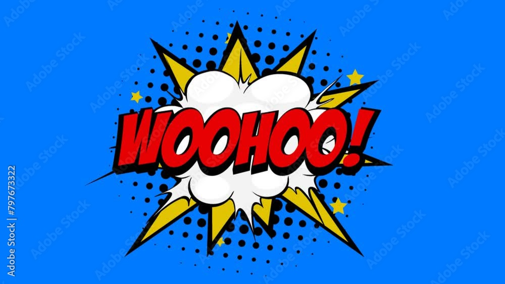 Woohoo! Word in Red-colored Text in Cartoon Comic Bubbles with ...