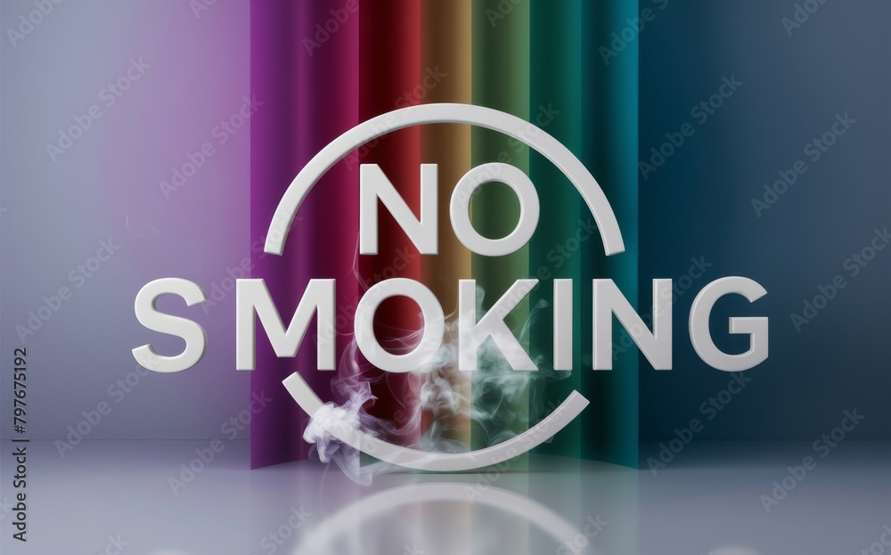 No Smoking Sign with Text Warning and Colorful Backdrop Obscured by ...