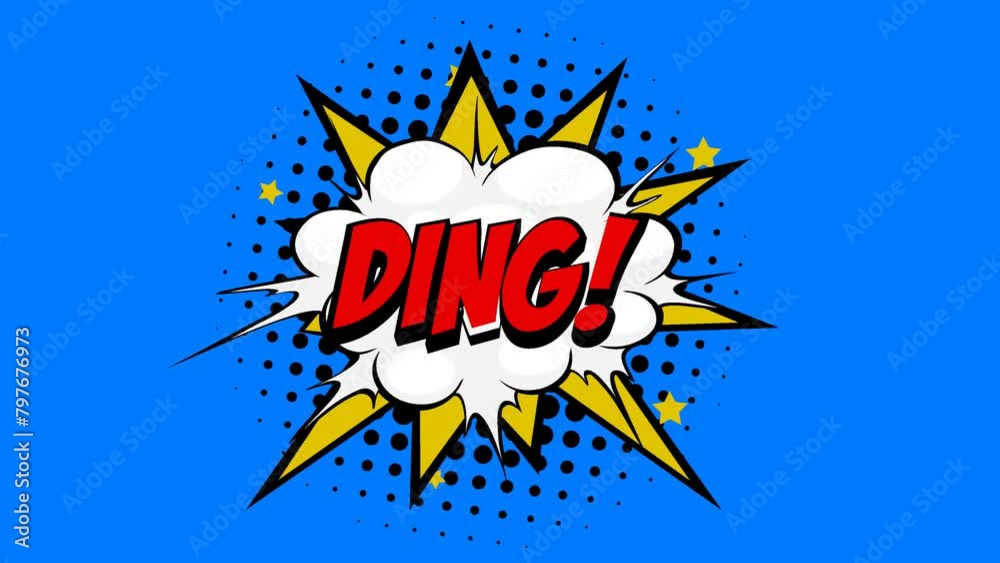 Ding! Word in Red-colored Text in Cartoon Comic Bubbles with Explosive ...