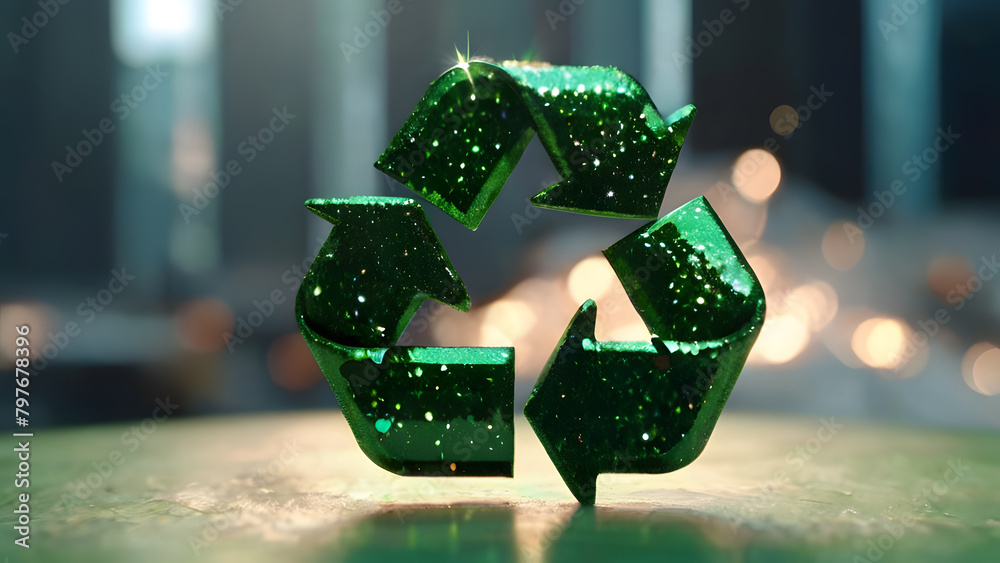 green recycle sign shining background. concept of reduce, reuse ...