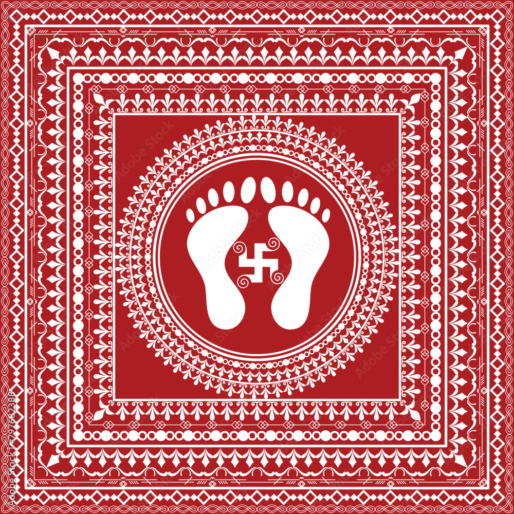 Aipan art traditional folk art, Maa laxmi footprint graphic with ...