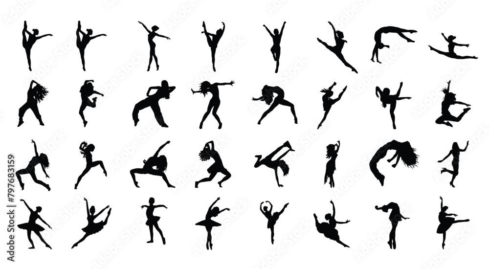 Set of 32 Dancer Poses Silhouette, modern dancer silhouette ...