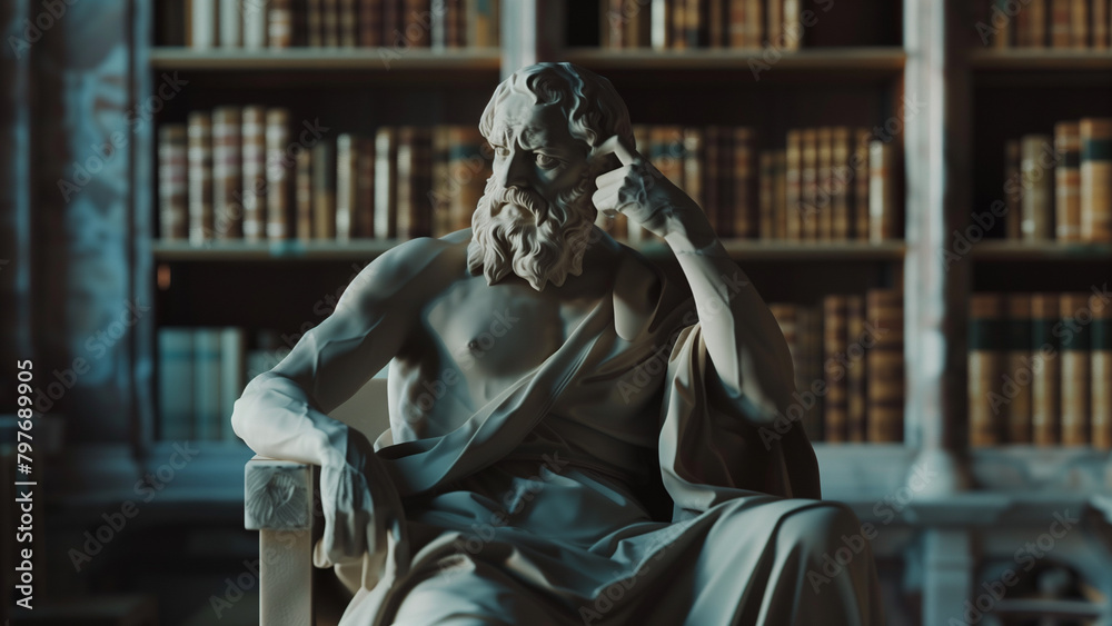 Stoic Silence: The Philosopher’s Statue in the Library Stock Photo ...