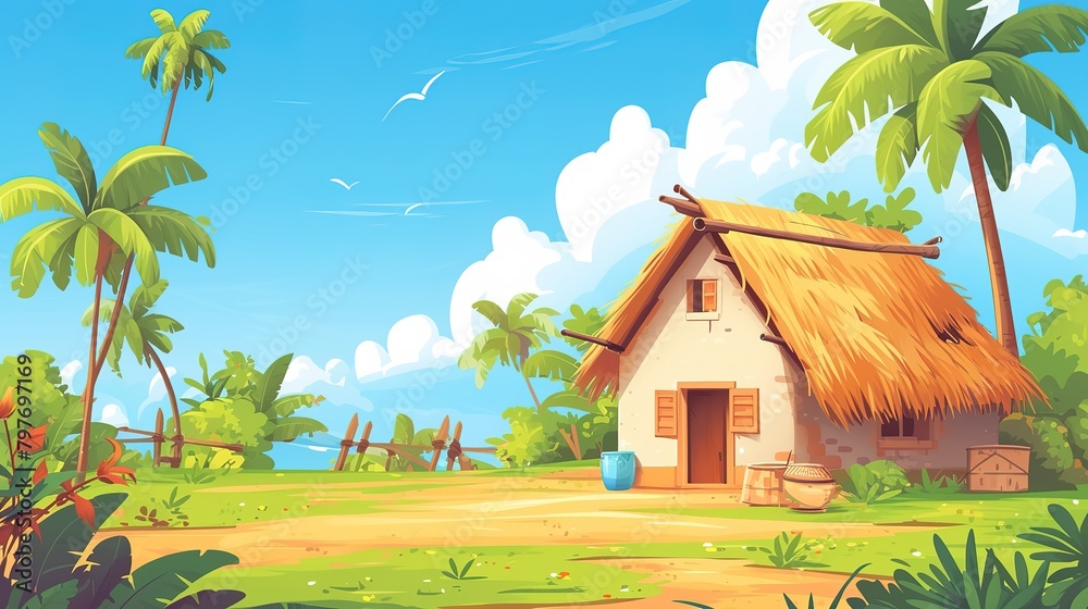 Illustration of Indian House art ,village house,Indian Village ...