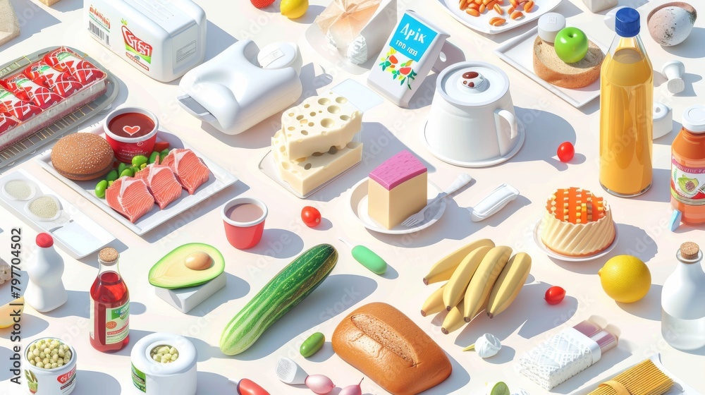 Food Hygiene Concept: 3D Isometric Illustration of Clean Kitchen Safety ...