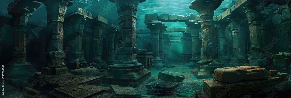 Explore the ancient ruins of a sunken city deep below the oceans ...