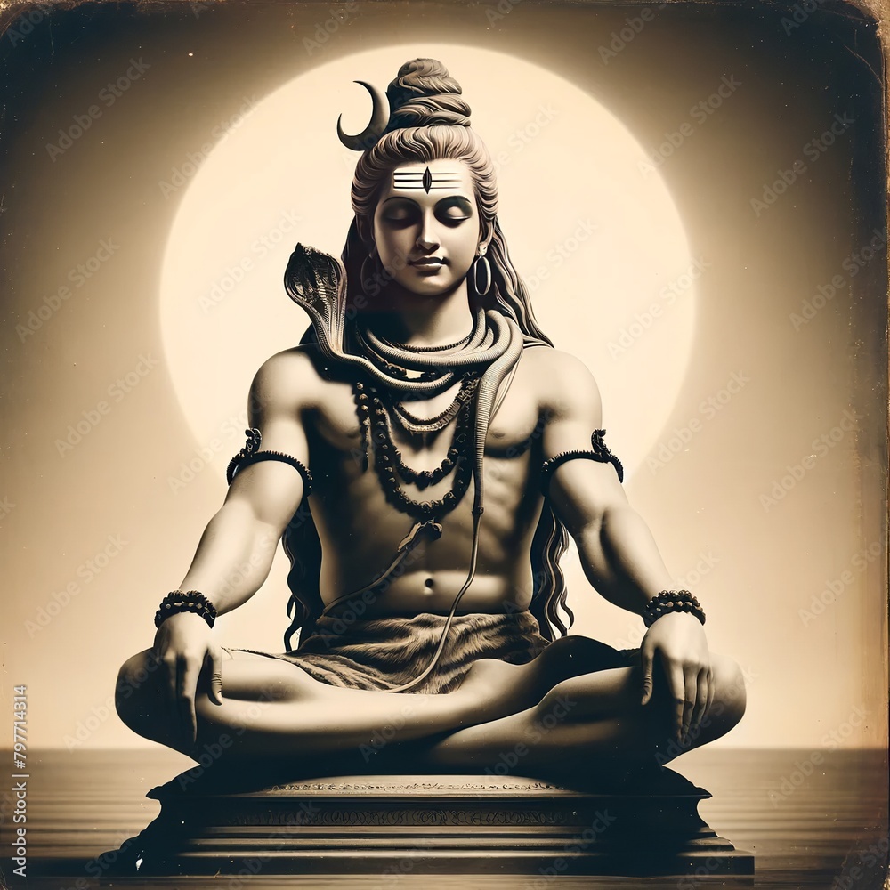 ภาพประกอบสต็อก Realistic Illustration of hindu God Mahadev Meditation ...