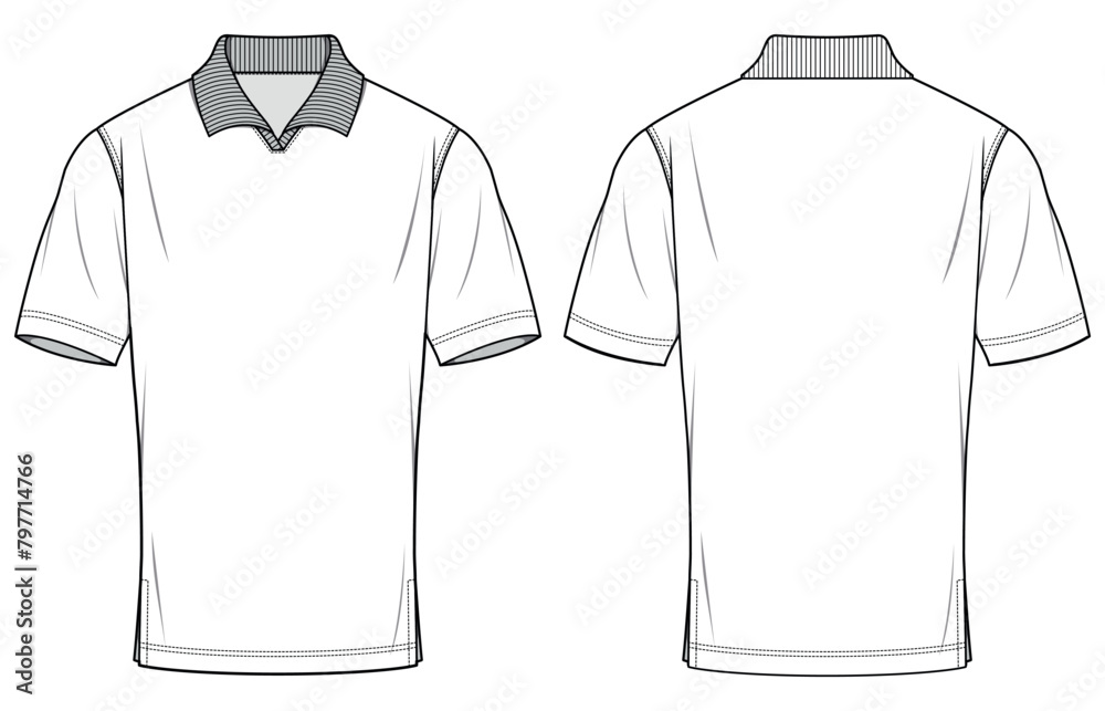 Men's polo collar T Shirt with Rib cuff flat sketch fashion ...