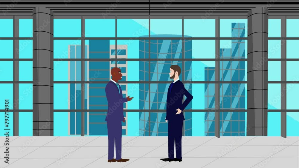2D animation of two business man character talking each other in modern ...