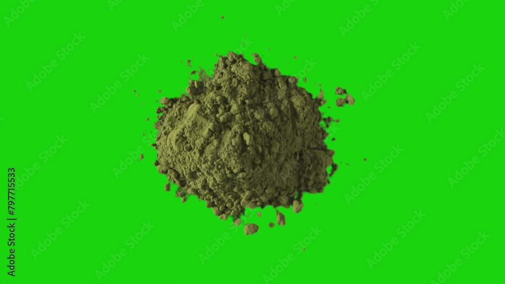 Matcha powder on green screen background. Top down view of pile of ...