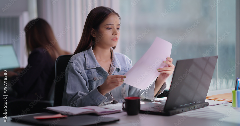 Indian Asian gen z young adult busy woman lady staff sitting chair do ...