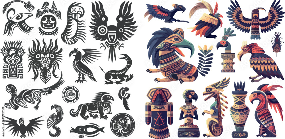 Aztec and maya ancient animal symbols Stock Vector | Adobe Stock