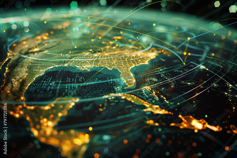 Showcase the curvature of the planet alongside a detailed logistics ...