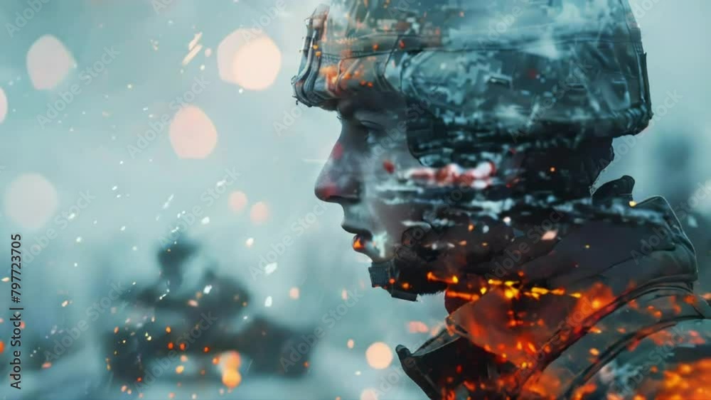 Post-traumatic stress disorder concept video in 4k. Soldier remembers ...