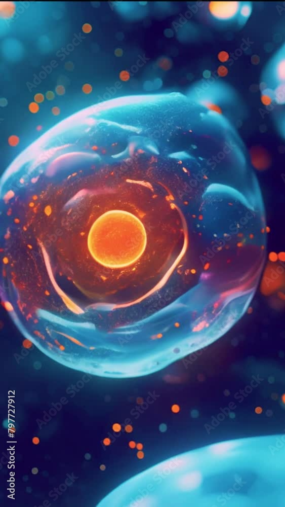 Vertical 3D Animation of Cell division under a microscope. Dividing and ...