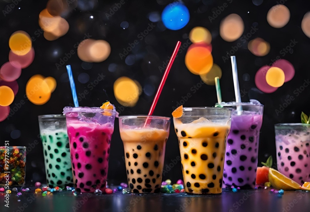 AI generated illustration of boba drinks sipping assorted drinks ...